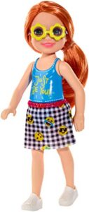 barbie club chelsea doll, 6-inch redhead with flower-shaped sunglasses, multi