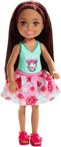 barbie club chelsea doll, 6-inch brunette with fierce tiger graphic