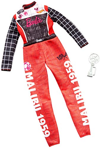 Barbie Clothes Career Outfit Doll, Racecar Driver Jumpsuit with Trophy, Gift for 3 to 8 Year Olds ​