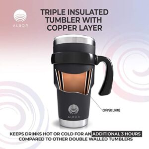 ALBOR Insulated Tumbler with Lid and Straw - 30 oz Insulated Coffee Mug with Handle, Travel Coffee Mug, Triple Insulated Technology with 2 Lids, 2 Metal Straw, Brush and Storage Bag, Black