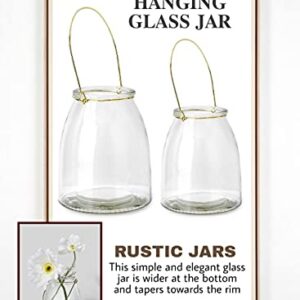 Serene Spaces Living Hanging Glass Jar for Wedding, Parties, Events, Patio, Use as Hanging Glass Lamp or for Flowers, Measures 6" Tall and 5" Diameter, Sold Individually