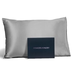 fishers finery 19mm 100% pure mulberry silk pillowcase, good housekeeping quality tested (silver, s)