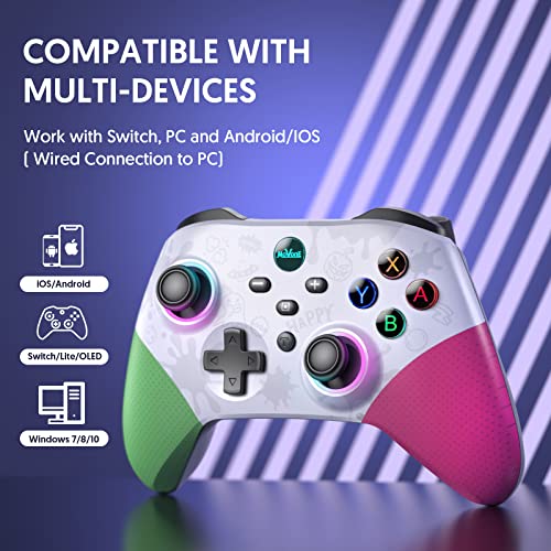 MOVONE Switch Controller Wireless Pro Controller for Switch/Switch Lite/Switch OLED, Switch Remote Gamepad with Joystick, Adjustable Turbo Vibration, Pro Controllers Switch with LED Color Light