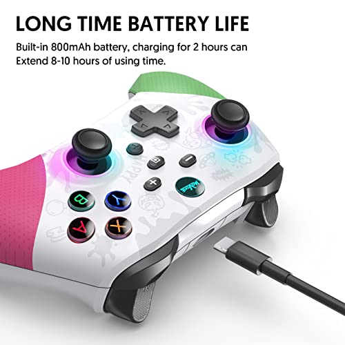 MOVONE Switch Controller Wireless Pro Controller for Switch/Switch Lite/Switch OLED, Switch Remote Gamepad with Joystick, Adjustable Turbo Vibration, Pro Controllers Switch with LED Color Light