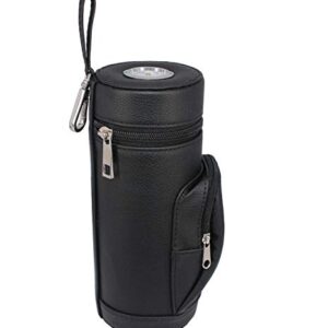 AMANCY Premium Handy Black Leather Travel Cigar Humidor Case with Accessory Pocket , Conveniently Carry Lighter and Cutter