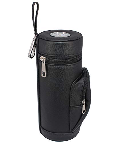 AMANCY Premium Handy Black Leather Travel Cigar Humidor Case with Accessory Pocket , Conveniently Carry Lighter and Cutter