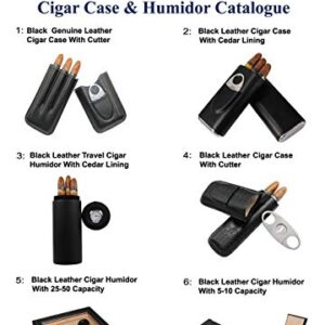 AMANCY Premium Handy Black Leather Travel Cigar Humidor Case with Accessory Pocket , Conveniently Carry Lighter and Cutter