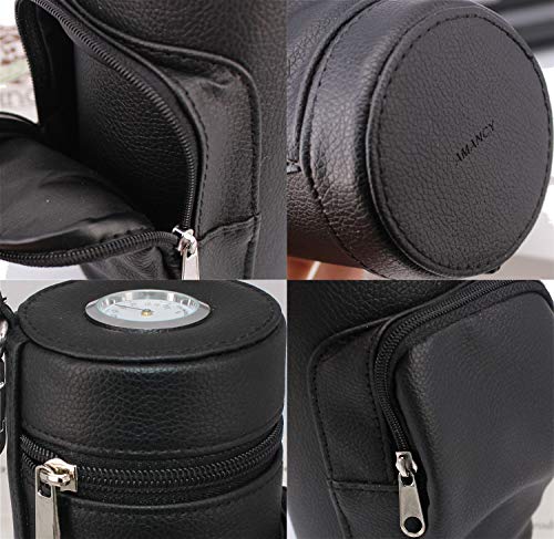 AMANCY Premium Handy Black Leather Travel Cigar Humidor Case with Accessory Pocket , Conveniently Carry Lighter and Cutter