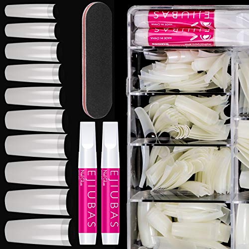 Nail Tips And Glue Acrylic Nails - Ejiubas Press On Nails Set 500PCS Coffin Natural Half Cover Set 4PCS Nail Glues 1PC Nail File With Case