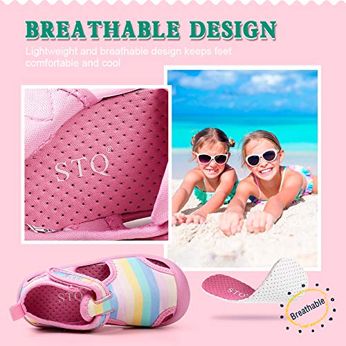 STQ Girls Water Shoes Quick Dry Summer Sports Beach Swim Pool Outdoor Sandals (Toddler/Little Kid) Pink/Rainbow 5 M US Toddler