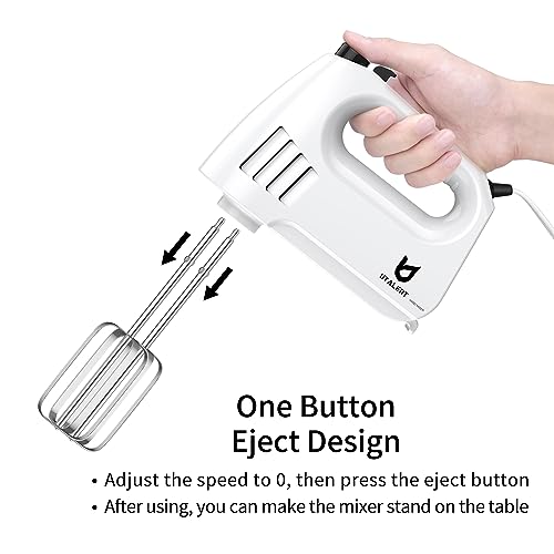 UTALENT Multi-speed Hand Mixer, Electric with Easy Eject Turbo Button and 5 Attachments, 180W (Beaters, Dough Hooks, and Whisk)