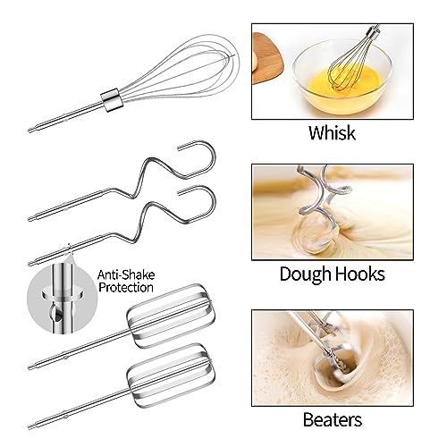 UTALENT Multi-speed Hand Mixer, Electric with Easy Eject Turbo Button and 5 Attachments, 180W (Beaters, Dough Hooks, and Whisk)