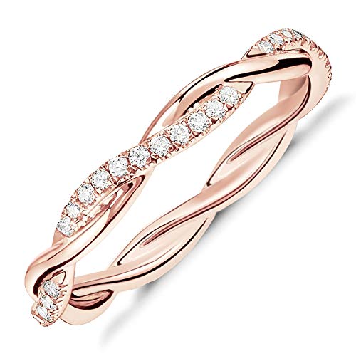 PAVOI 14K Gold Plated Cubic Zirconia Twisted Rope Eternity Band Rose Gold for Women Size 8