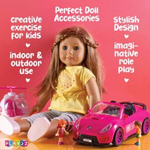 Play22 Pink Convertible 2-Seater Vehicle Doll Accessories with Lights and Sounds 10 Pc - Car for Dolls Set - Toy Car Includes Helicopter Doll, 2 Figurines, Dining Table Set - Great Gift