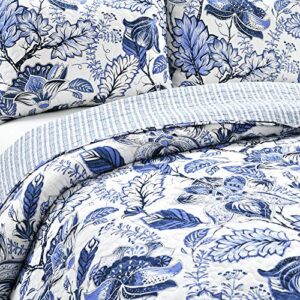 Lush Decor Cynthia Jacobean Quilt 3 Piece Reversible Bedding Set, King, Blue