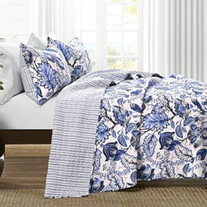 Lush Decor Cynthia Jacobean Quilt 3 Piece Reversible Bedding Set, King, Blue