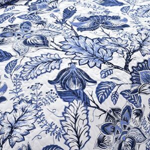 Lush Decor Cynthia Jacobean Quilt 3 Piece Reversible Bedding Set, King, Blue