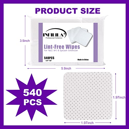 Lint Free Nail Wipes INFILILA Nail Polish Remover 540PCS Super Absorbent Soft Nail Pliosh Remover Pads Lint Free Wipes