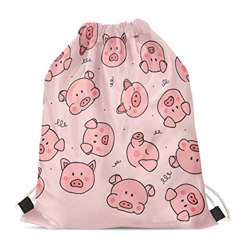 doginthehole Cute Women Girls Pink Drawstring Backpack Gym Sack Sport Beach Travel Daypacks Pig Gifts for Kids