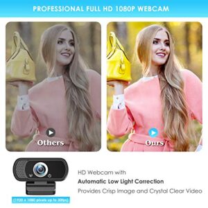 Webcam, HD Webcam 1080P with Privacy Shutter and Tripod Stand, Pro Streaming Web Camera with Microphone, Widescreen USB Computer Camera for PC Mac Laptop Desktop Video Calling Conferencing Recording