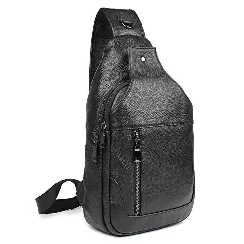 Polare Cowhide Leather Waterproof Casual Daypack Sling Shoulder Chest Crossbody Bag For Men