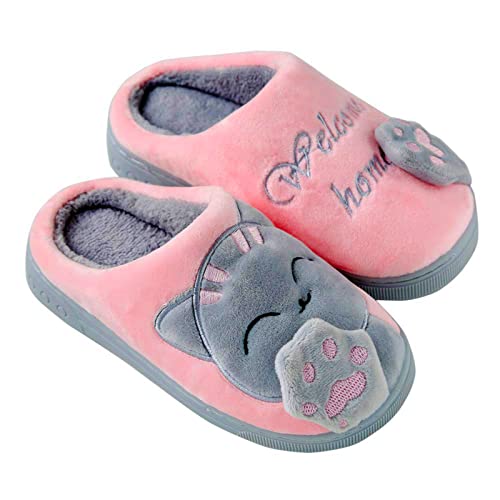 Anddyam Kids Family Cute Cat Household Anti-Slip Indoor Home Slippers for Girls and Boys (Gray Cat, 4)