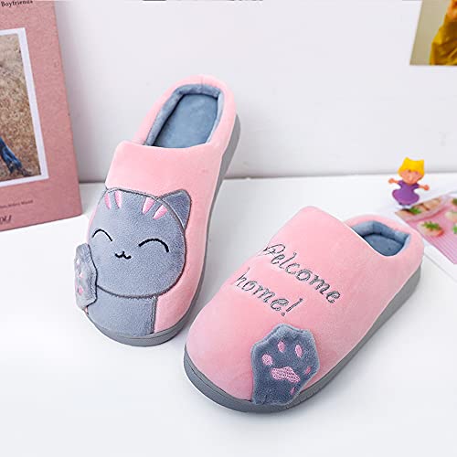 Anddyam Kids Family Cute Cat Household Anti-Slip Indoor Home Slippers for Girls and Boys (Gray Cat, 4)