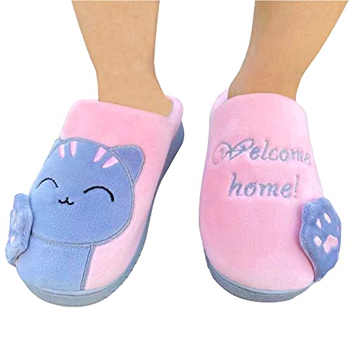 Anddyam Kids Family Cute Cat Household Anti-Slip Indoor Home Slippers for Girls and Boys (Gray Cat, 4)