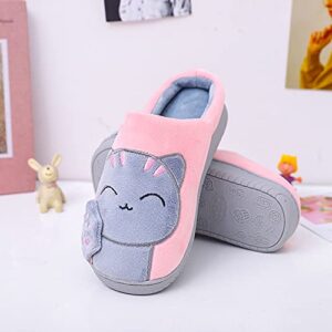 Anddyam Kids Family Cute Cat Household Anti-Slip Indoor Home Slippers for Girls and Boys (Gray Cat, 4)