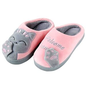 Anddyam Kids Family Cute Cat Household Anti-Slip Indoor Home Slippers for Girls and Boys (Gray Cat, 4)