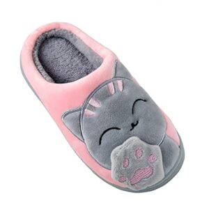 Anddyam Kids Family Cute Cat Household Anti-Slip Indoor Home Slippers for Girls and Boys (Gray Cat, 4)