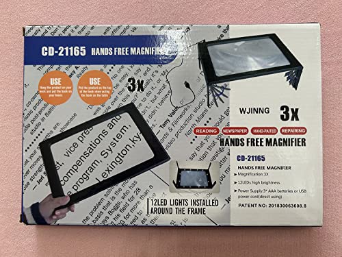 3X Large Full Page Magnifier with 12 LED Lights[Provide Evenly Lit Viewing Area], Foldable Flip-Out Legs, Dual Power Supply Modes- Ideal for Hands Free Reading, Low Vision, Seniors with Aging Eyes