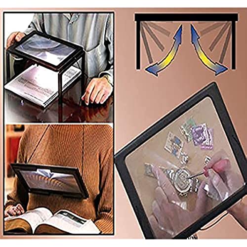 3X Large Full Page Magnifier with 12 LED Lights[Provide Evenly Lit Viewing Area], Foldable Flip-Out Legs, Dual Power Supply Modes- Ideal for Hands Free Reading, Low Vision, Seniors with Aging Eyes