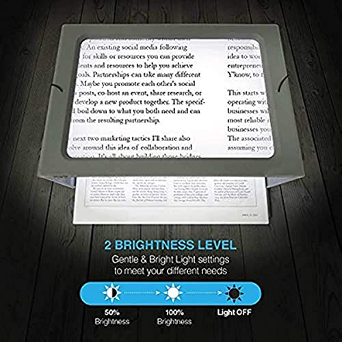 3X Large Full Page Magnifier with 12 LED Lights[Provide Evenly Lit Viewing Area], Foldable Flip-Out Legs, Dual Power Supply Modes- Ideal for Hands Free Reading, Low Vision, Seniors with Aging Eyes