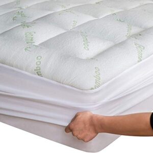 Bamboo Mattress Topper California King Size 72x84 Inches Cooling Breathable Extra Plush Thick Fitted 20Inches Pillow Top Mattress Pad Ultra Soft