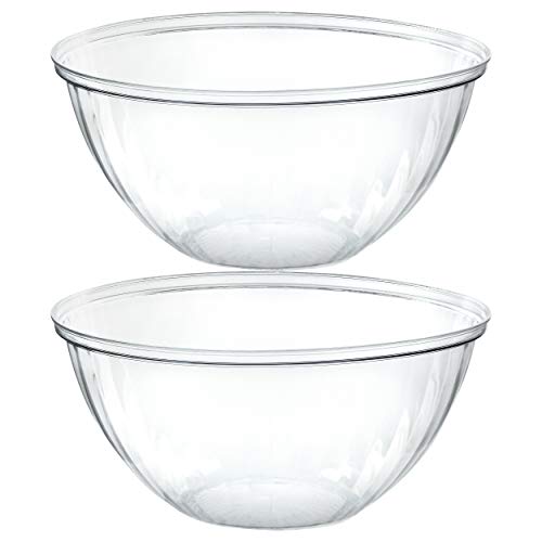 PLASTICPRO Disposable Round Crystal Clear Serving Bowls For Party Snack or Salad, Plastic Clear Chip Bowls, Candy Dish (2, 48 OUNCE)