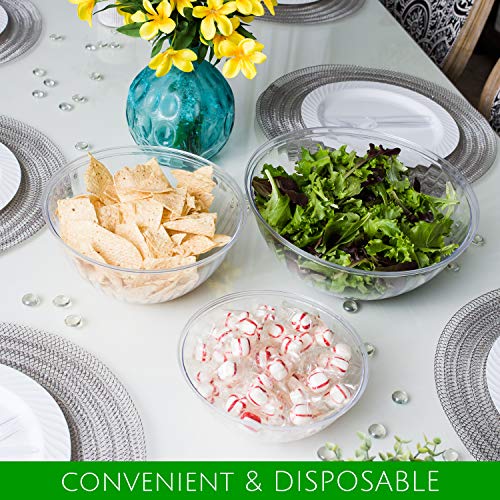 PLASTICPRO Disposable Round Crystal Clear Serving Bowls For Party Snack or Salad, Plastic Clear Chip Bowls, Candy Dish (2, 48 OUNCE)