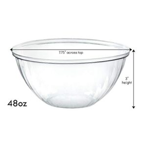 PLASTICPRO Disposable Round Crystal Clear Serving Bowls For Party Snack or Salad, Plastic Clear Chip Bowls, Candy Dish (2, 48 OUNCE)