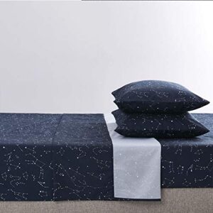 Wake In Cloud - Constellation Sheet Set, Navy Blue with White Space Stars Pattern Printed, Soft Microfiber Bedding (4pcs, Full Size)