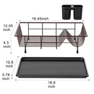 GSlife Dish Drying Rack with Drainboard - Dish Racks for Kitchen Counter, Dish Drainer with Utensil Holder, No Drain Spout, Bronze