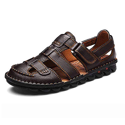 Mens Summer Casual Closed Toe Leather Sandals Outdoor Fisherman Adjustable Beach Shoes