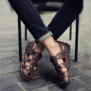 Mens Summer Casual Closed Toe Leather Sandals Outdoor Fisherman Adjustable Beach Shoes