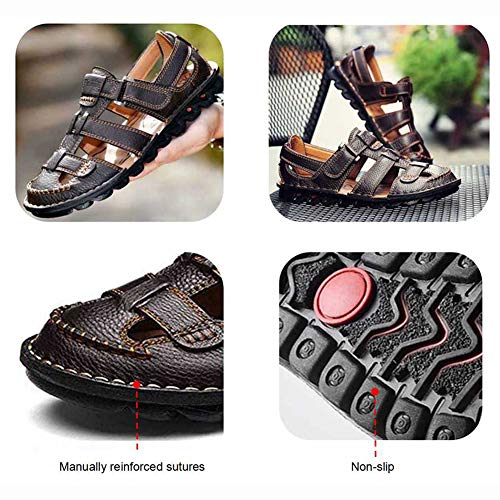 Mens Summer Casual Closed Toe Leather Sandals Outdoor Fisherman Adjustable Beach Shoes