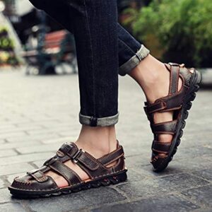 Mens Summer Casual Closed Toe Leather Sandals Outdoor Fisherman Adjustable Beach Shoes