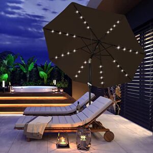 ABCCANOPY Durable Solar Led Patio Umbrellas with 32LED Lights 9FT (Brown)