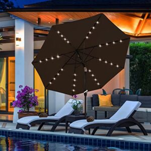 ABCCANOPY Durable Solar Led Patio Umbrellas with 32LED Lights 9FT (Brown)