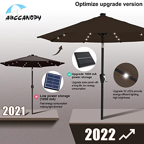 ABCCANOPY Durable Solar Led Patio Umbrellas with 32LED Lights 9FT (Brown)