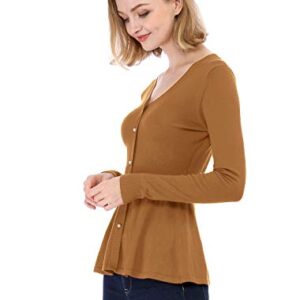 Allegra K Women's Peplum Sweater Ribbed V Neck Long Sleeve Knit Peplum Tops X-Small Brown