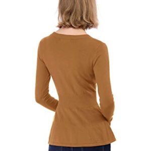 Allegra K Women's Peplum Sweater Ribbed V Neck Long Sleeve Knit Peplum Tops X-Small Brown