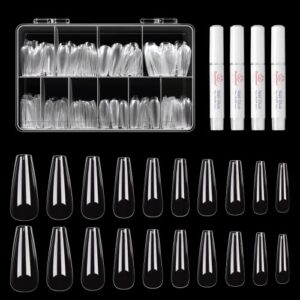 beetles long coffin fake gel nail tips - 500pcs acrylic press on clear artificial false nails with nail glues for acrylic nail/dip powder nails/poly nail extension gel holiday nails art design